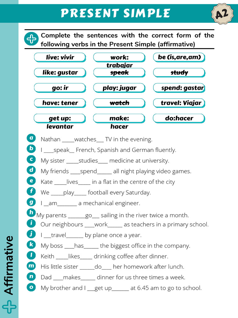 Present Simple Verb Exercises A2 | PDF