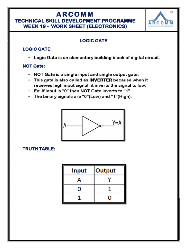 Work Sheet (WEEK - 19) - Not Gate | PDF