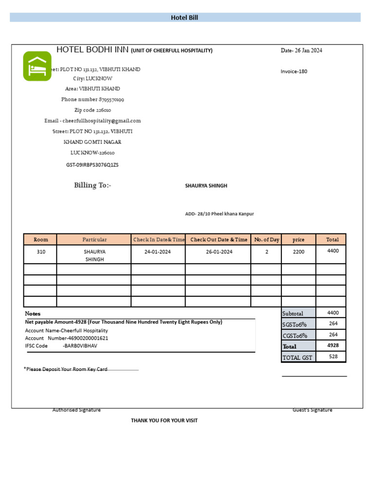 Hotel Invoice | PDF