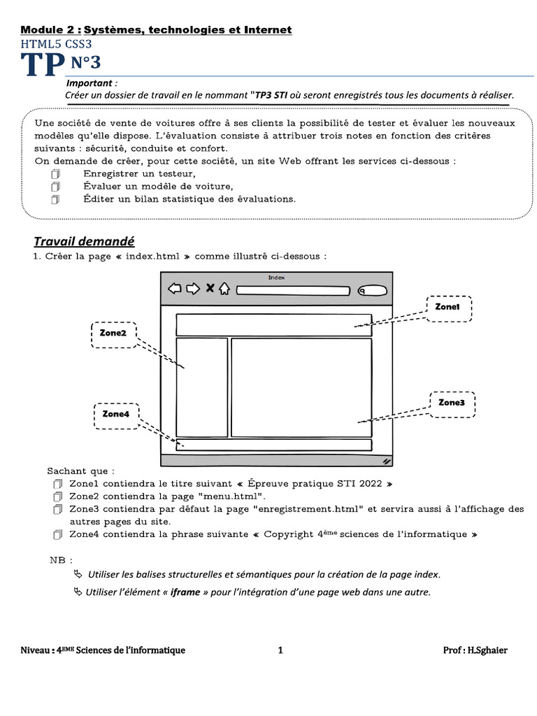 TP N°3 HTML 5 CSS3 4eme STI | PDF TP N°3 HTML 5 CSS3 4eme STI | PDF