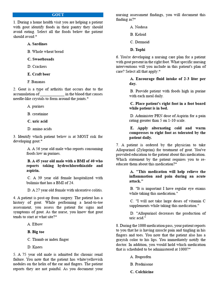 Musculo Practice Questions | PDF | Arthritis | Osteoarthritis