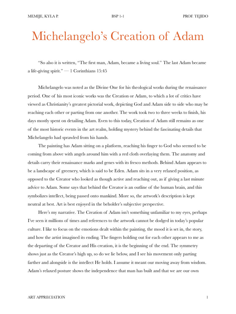Michelangelo's Creation of Adam | PDF | Michelangelo | Adam