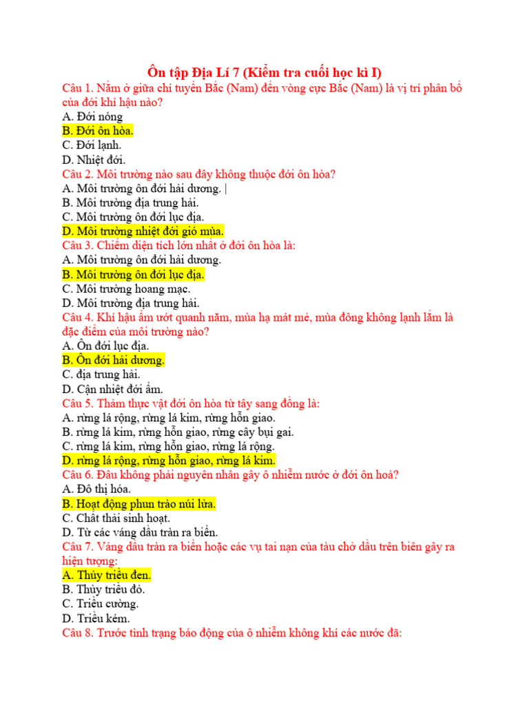 ĐỊA LÝ 7 HK1 | PDF