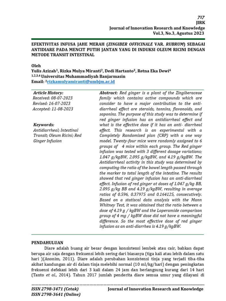Efektivitas Infusa Jahe Merah Antidiare | PDF | Kesehatan Holistik