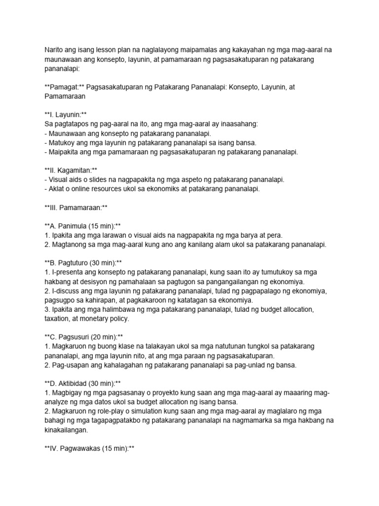 Pagsasakatuparan NG Patakarang Pananalapi - Konsepto, Layunin, at Pamamaraan | PDF