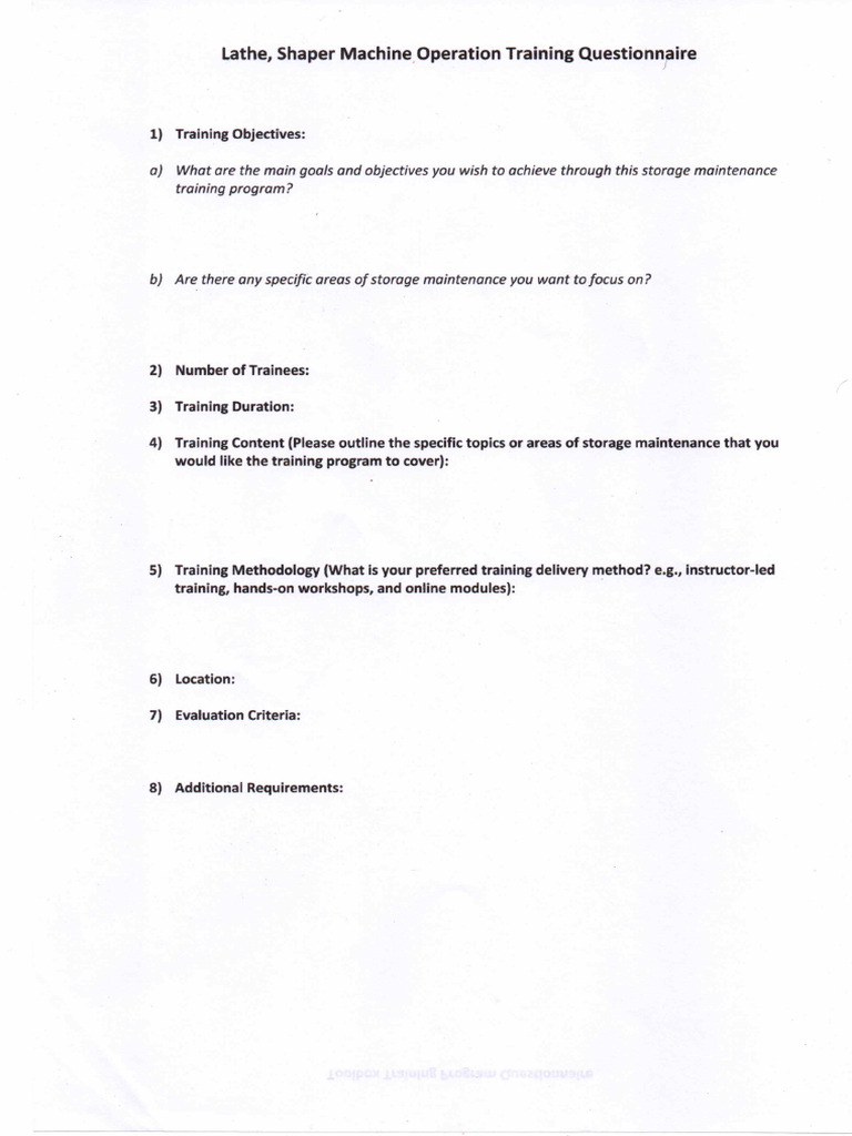 Lathe-Shaper Machine Operation Training Questionnaire | PDF