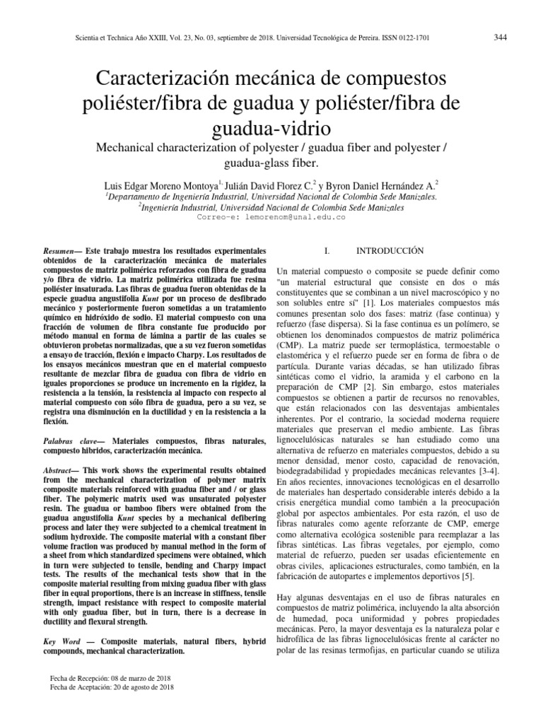 Caracterización Mecánica de Compuestos Poliéster/fibra de Guadua y Poliéster/fibra de Guadua ...