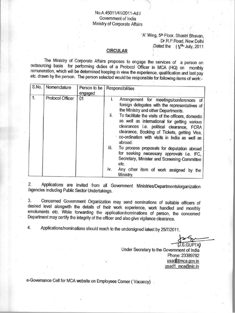 Vacancy Protocol Officer 13july2011 | PDF