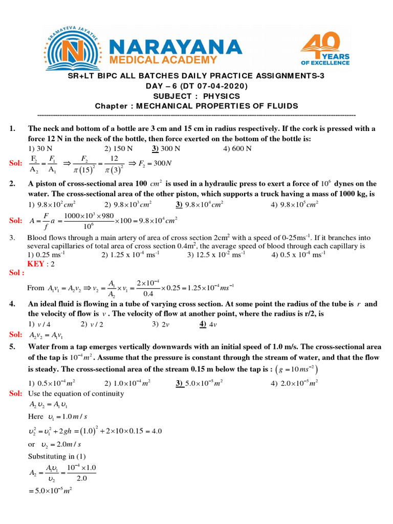 Daily Physics Assignments: Fluid Mechanics | PDF | Drag (Physics) | Viscosity