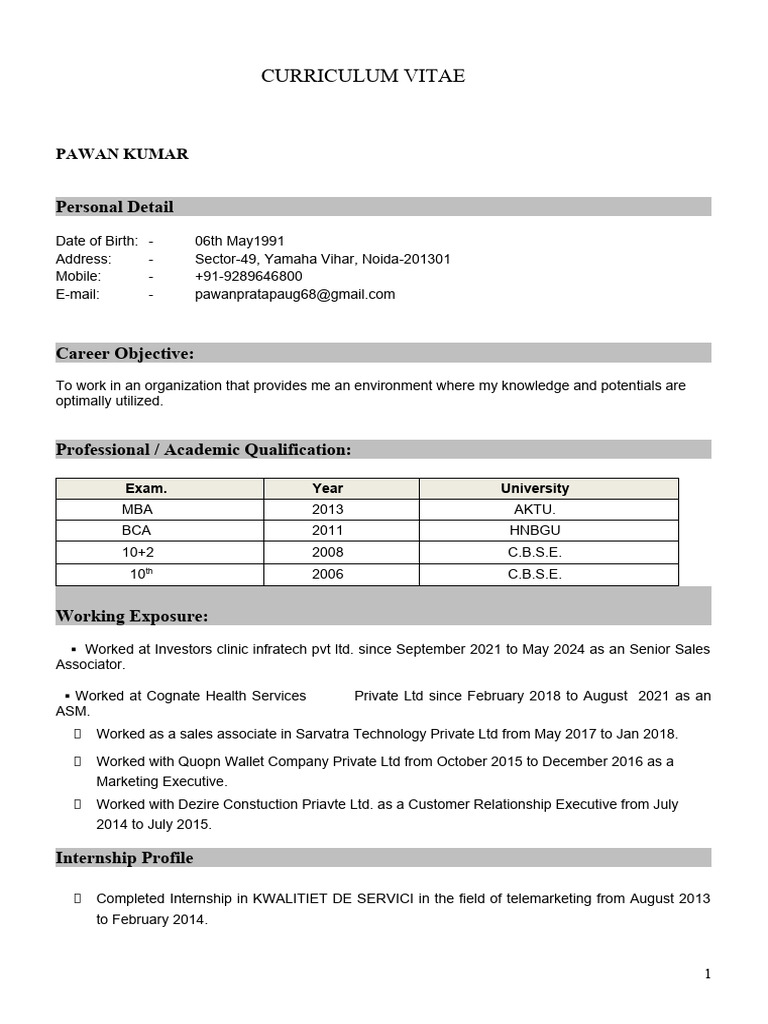 Pawan Kumar's Professional CV | PDF