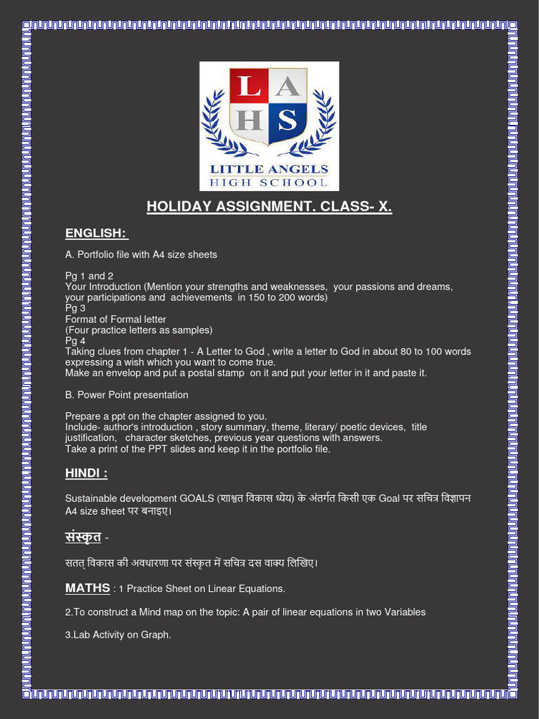 Holiday Assignment. Class-X.: English | PDF | Career & Growth