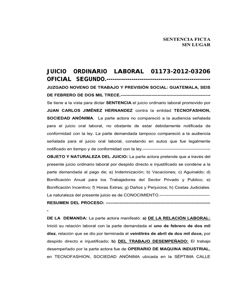 Sentencia Laboral .PDF - Organismo Judicial | PDF | Sentencia (ley ...