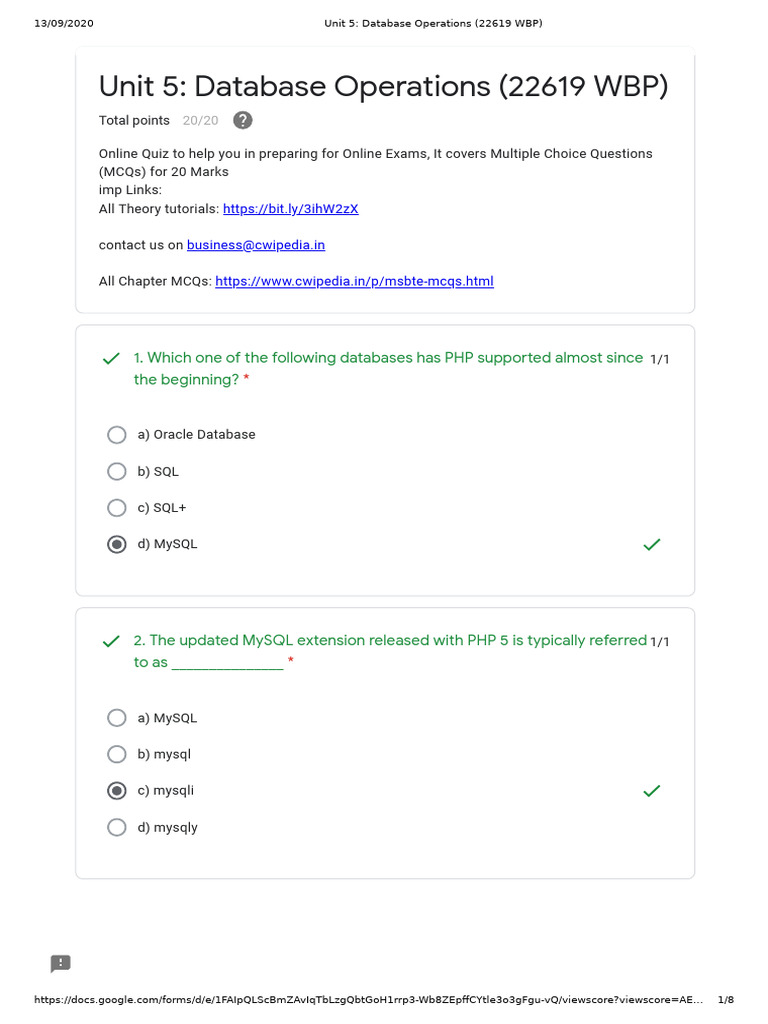 Unit 5 - Database Operations (22619 WBP) | PDF | Computing | Computer Programming