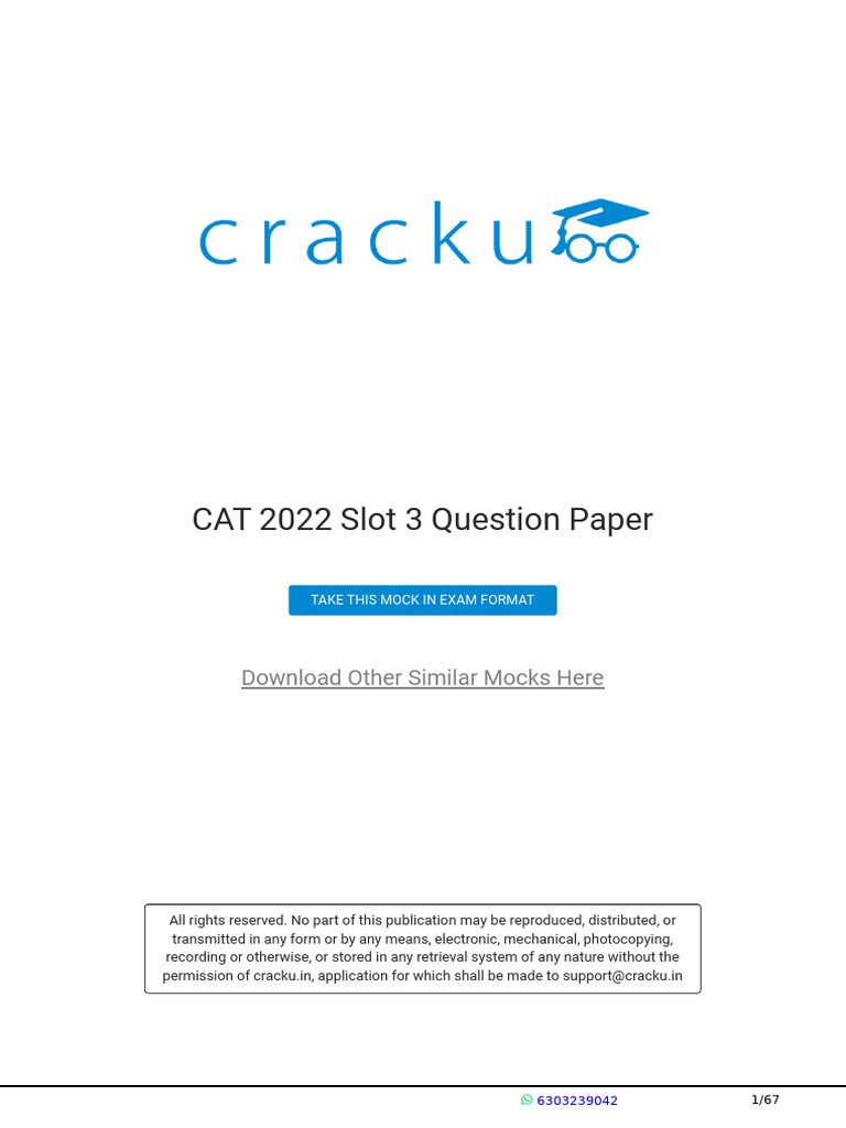 CAT 2022 Slot 3 Question Paper by Cracku | PDF | Immigration | Orientalism