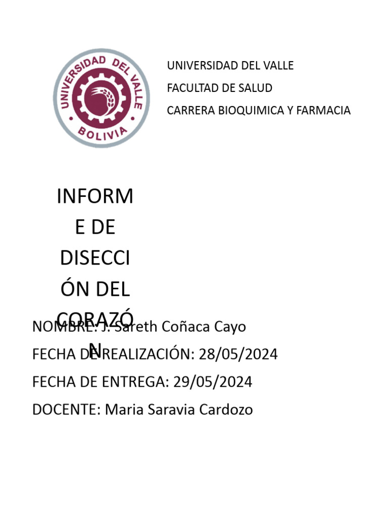 Informe de Disección Del Corazón | Descargar gratis PDF | Corazón | Sistema circulatorio