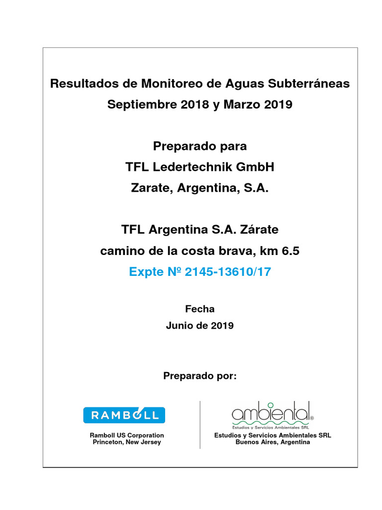 TFL Zarate Informe Monitoreo Agua Subterranea | PDF | Agua | Agua subterránea