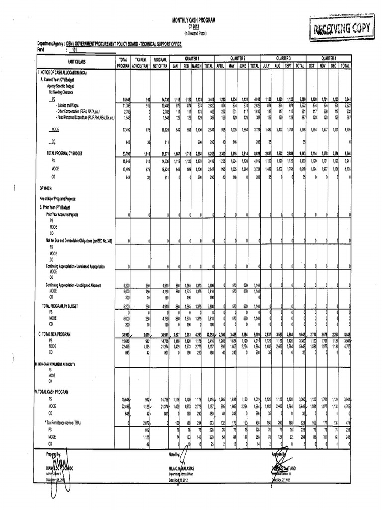 Monthly Cash Program 2013 | PDF