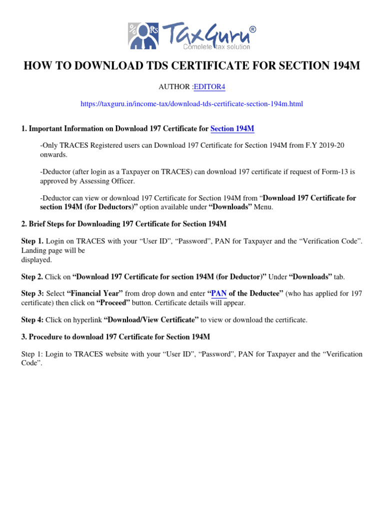 Downloading TDS Certificate 194M Guide | PDF