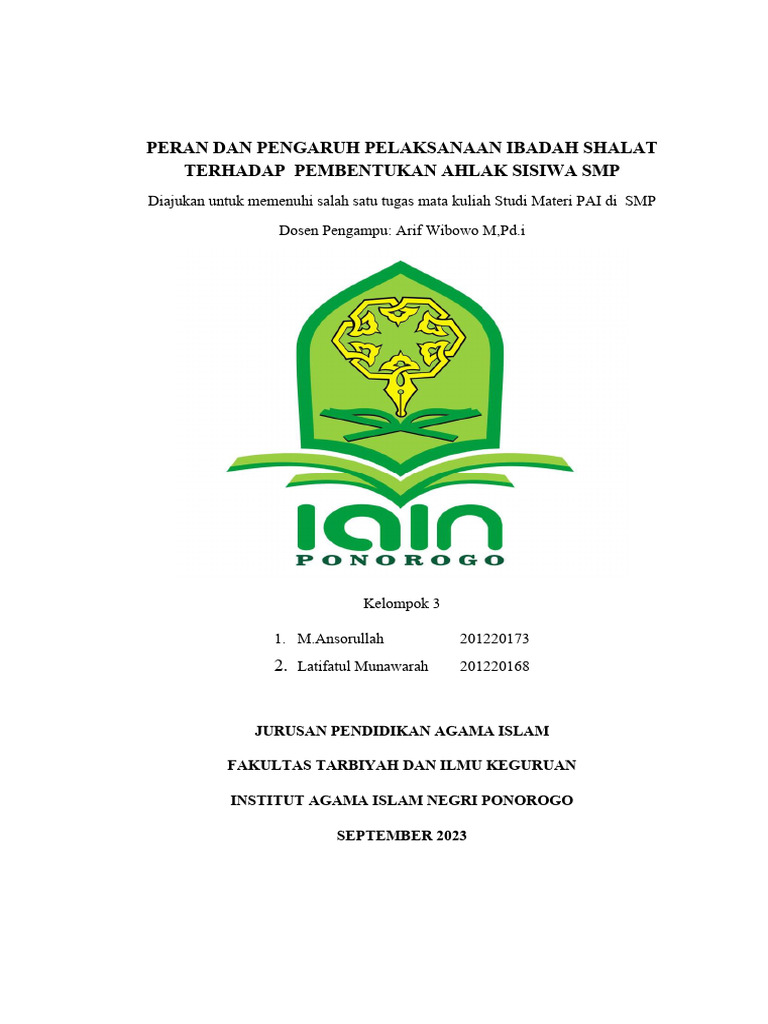 Peran Dan Pengaruh Pelaksanaan Ibadah Shalat Terhadap Pembentukan Ahlak ...