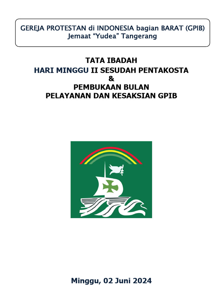 Tata Ibadah Hari Minggu TGL 02 Juni (Pembukaan Bulan Pelkes) | PDF