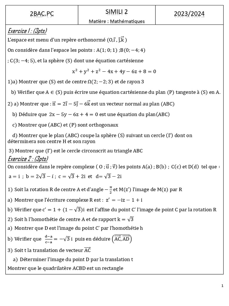 Simili-2 2bac PC | PDF | Cercle | Objets mathématiques