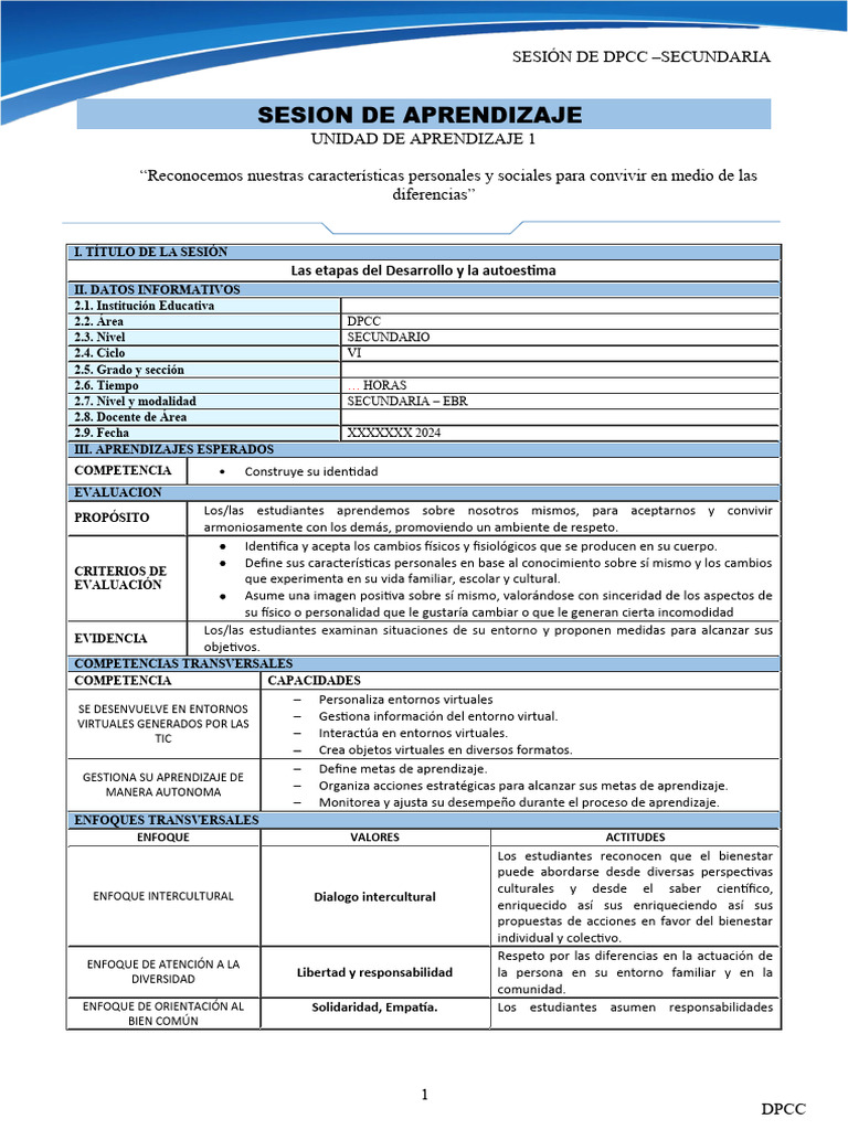 1º Ses Act 1 - DPCC 2024 | PDF | Aprendizaje | Evaluación