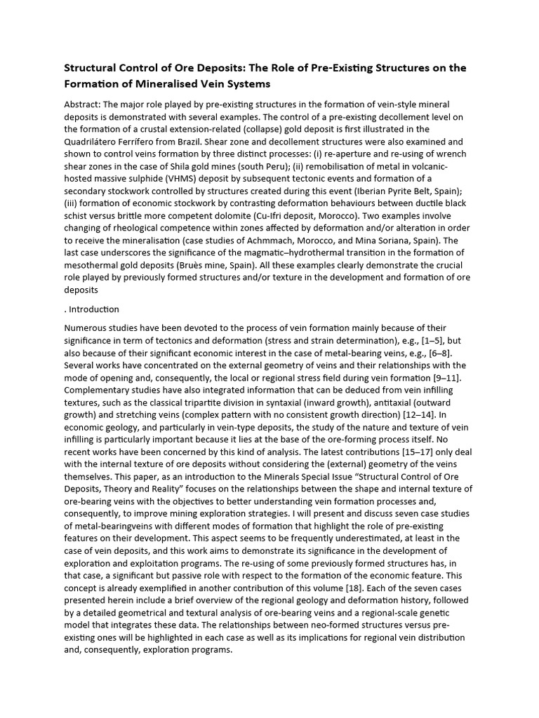 Structural Control Of Mineral Deposits Pdf Crystallization