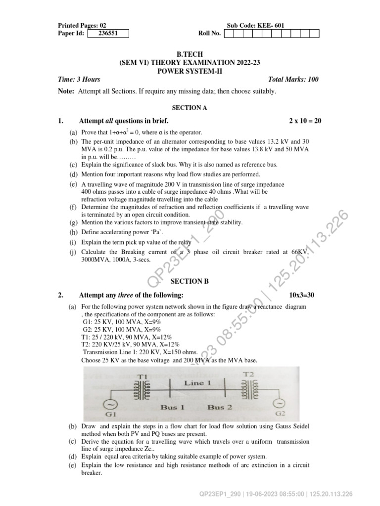 Btech Ee 6 Sem Power System 2 Kee 601 2023 | PDF | Electrical Impedance | Metrology