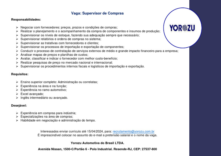 Supervisor Compras | PDF