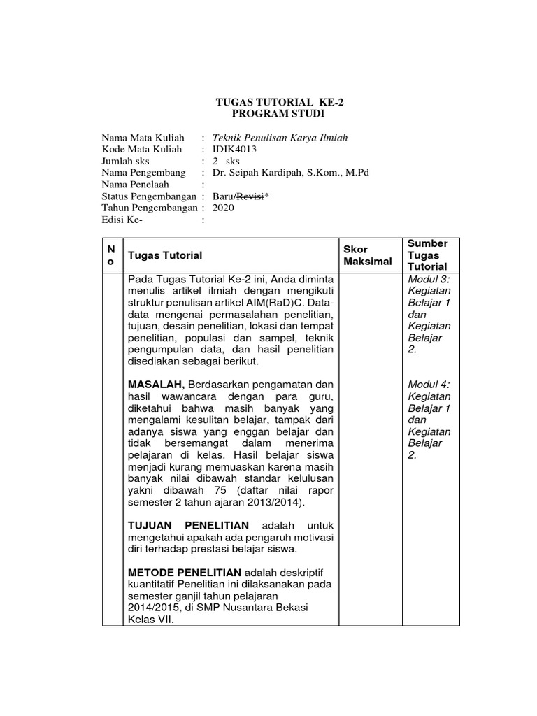 Tugas Tutorial 2 - Teknik Penulisan Karya Ilmiah | PDF | Karier & Perkembangan