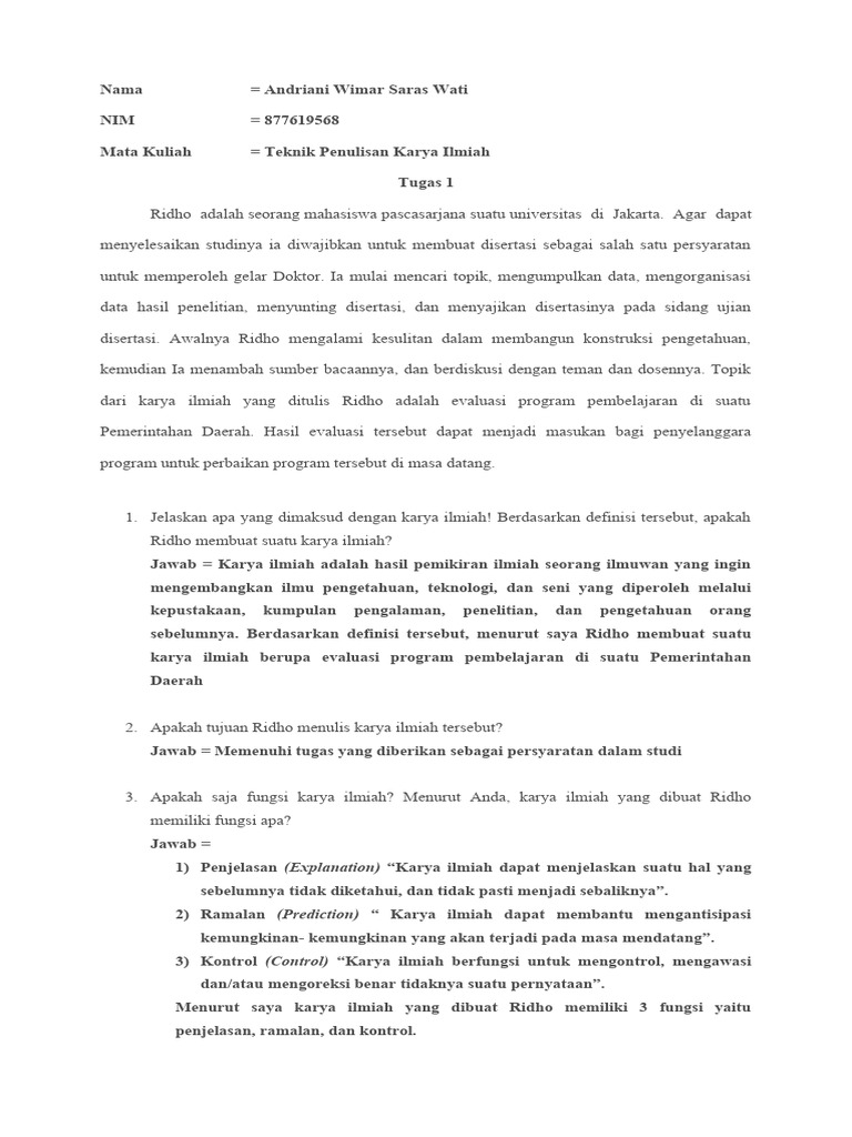 Tugas 1 Teknik Penulisan Karya Ilmiah | PDF | Karier & Perkembangan | Seni