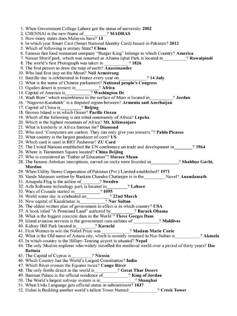 3400+ Very Important General Knowledge Mcqs | PDF