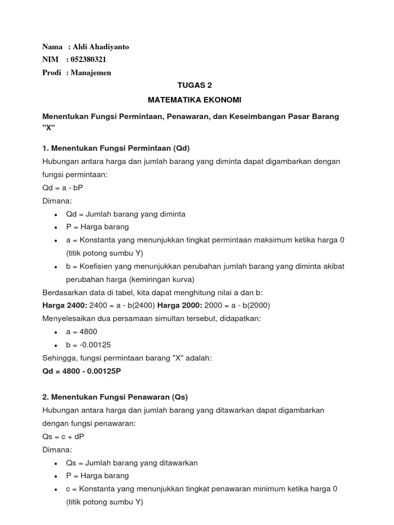 Tugas 2 Matematika Ekonomi Aldi | PDF