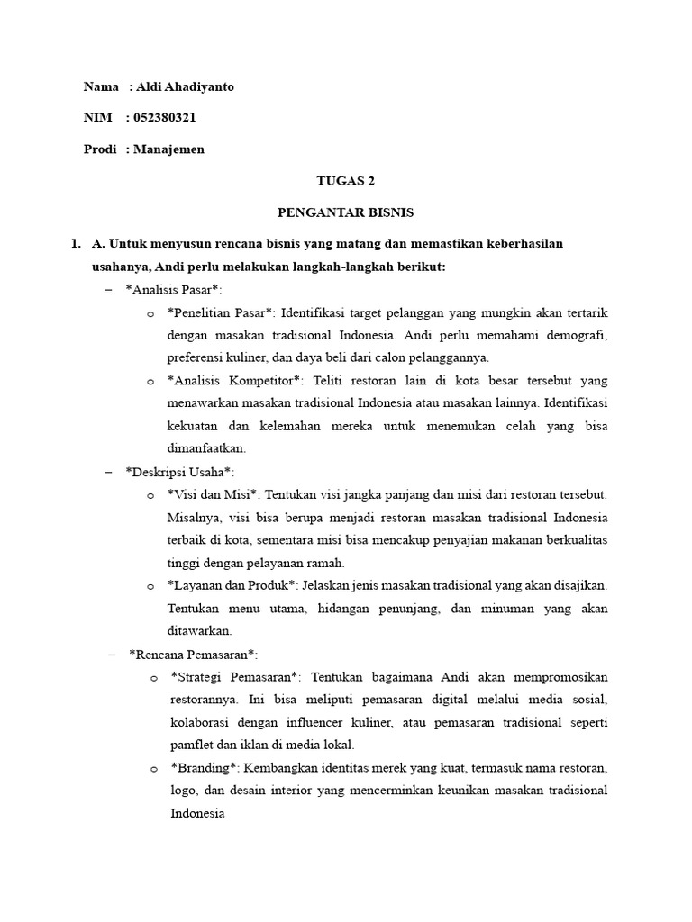 Tugas 2 Pengantar Bisnis Aldi | PDF | Bisnis