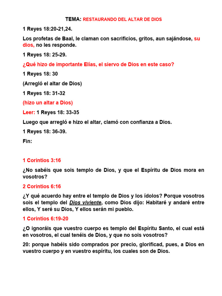 Restaurando El Altar de Dios | PDF | Libros de reyes | Ezequiel