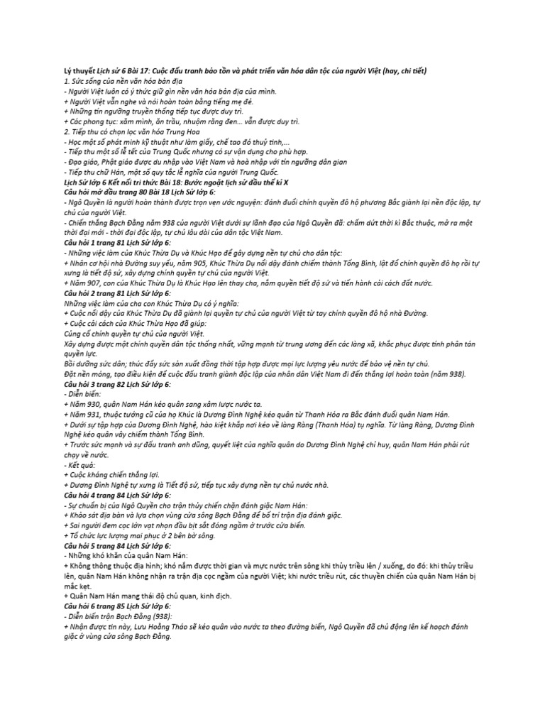 Lý thuyết Lịch sử 6 Bài 17 | PDF