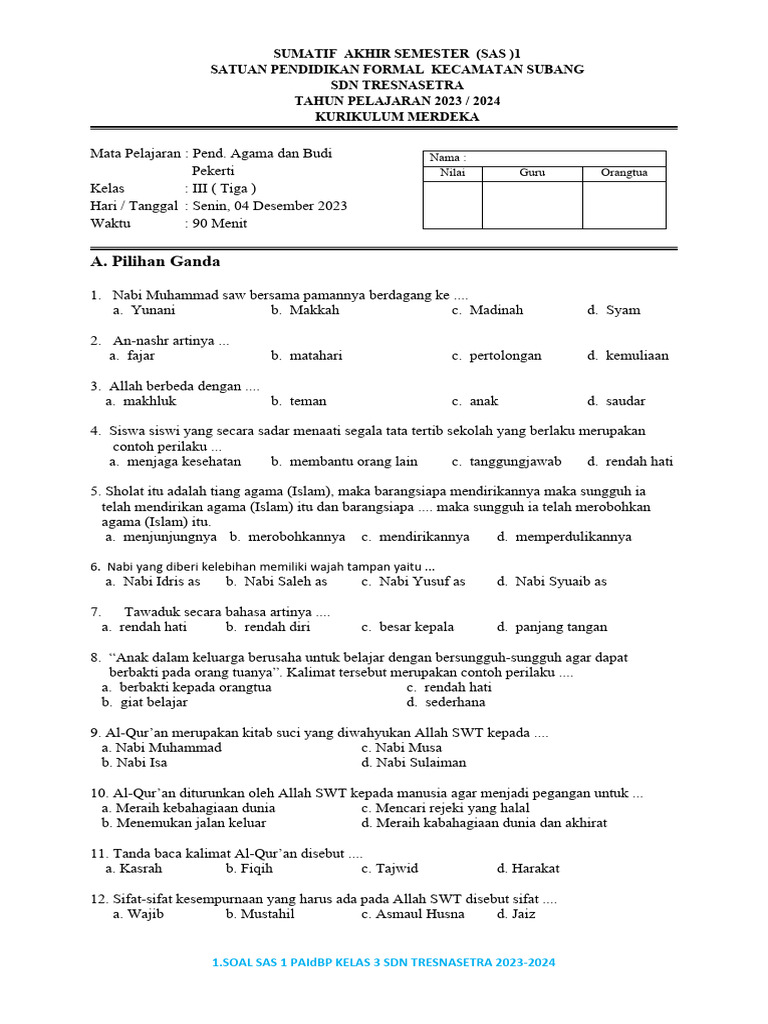 SAS 1 PAIdBP KLS 3 BLSR 23-24 | PDF