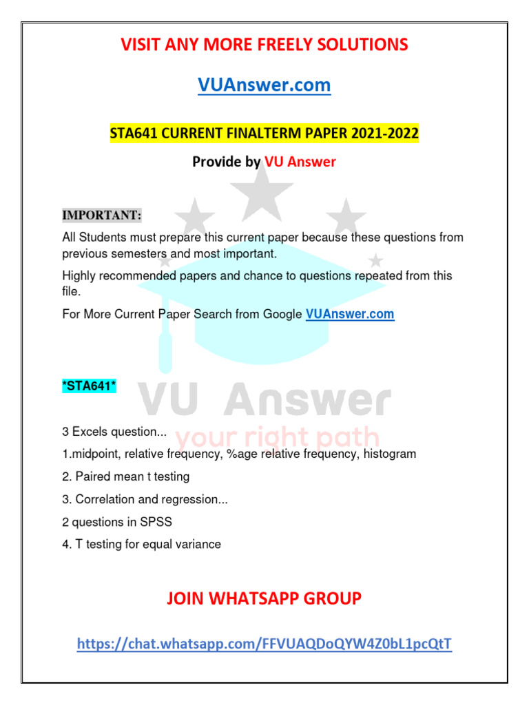 STA641 Current Final Term Papers 2022 | PDF | Career & Growth