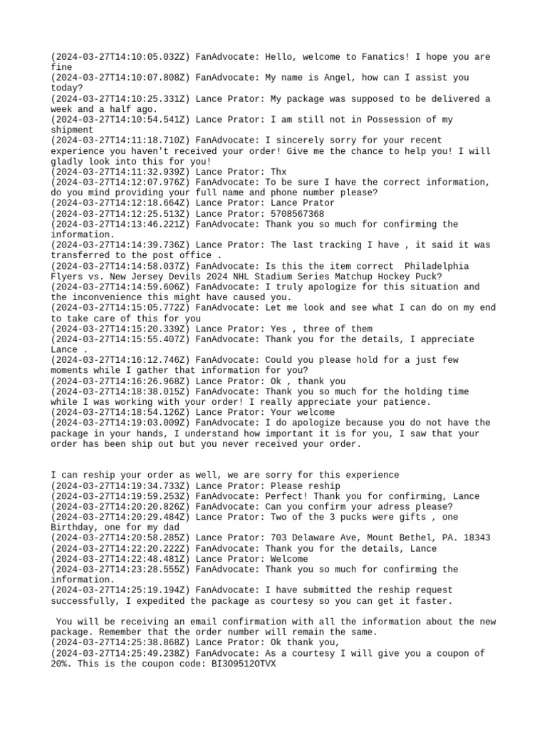 Chat Transcript 3-27-2024 | PDF | National Hockey League | Ice Hockey