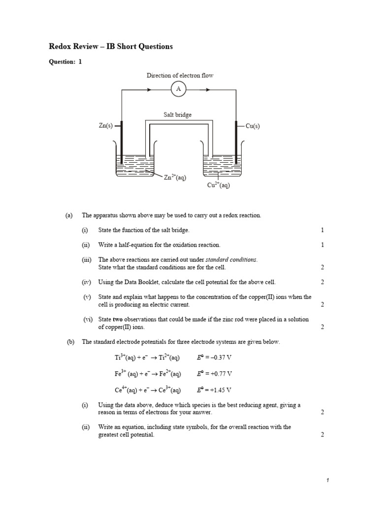 Microsoft Word - Redox Review - IB-Short Questions | PDF | Redox ...