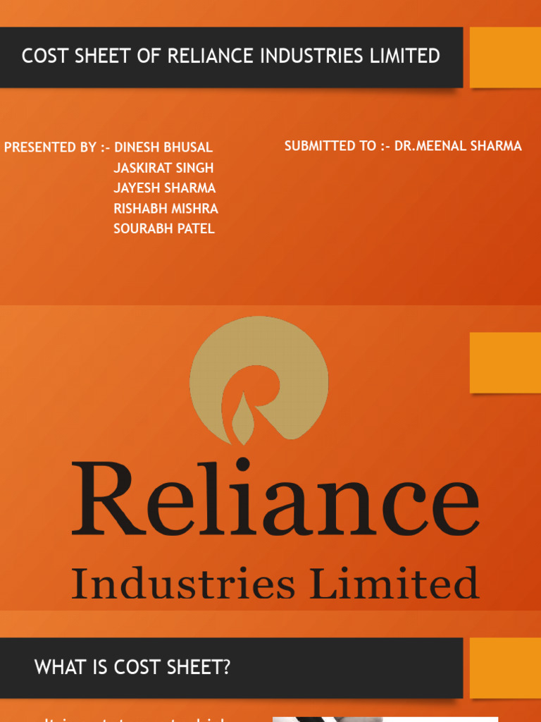 Cost Sheet Of Reliance PDF
