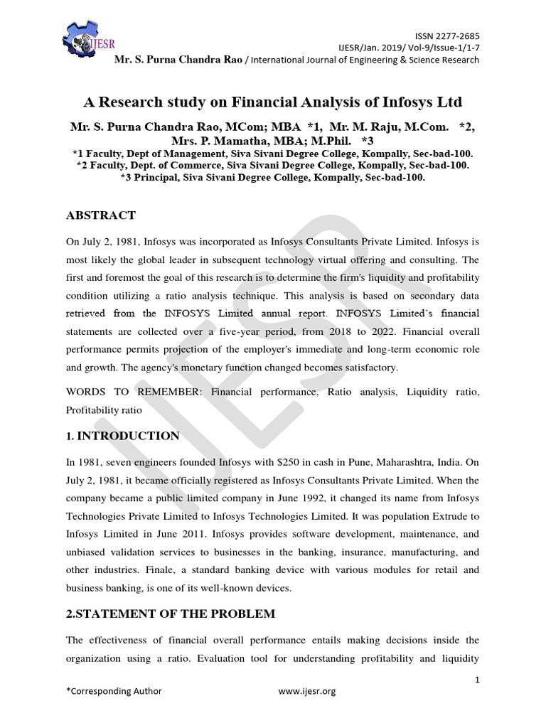 Infosys Financial Analysis Report | PDF | Net Income | Debt