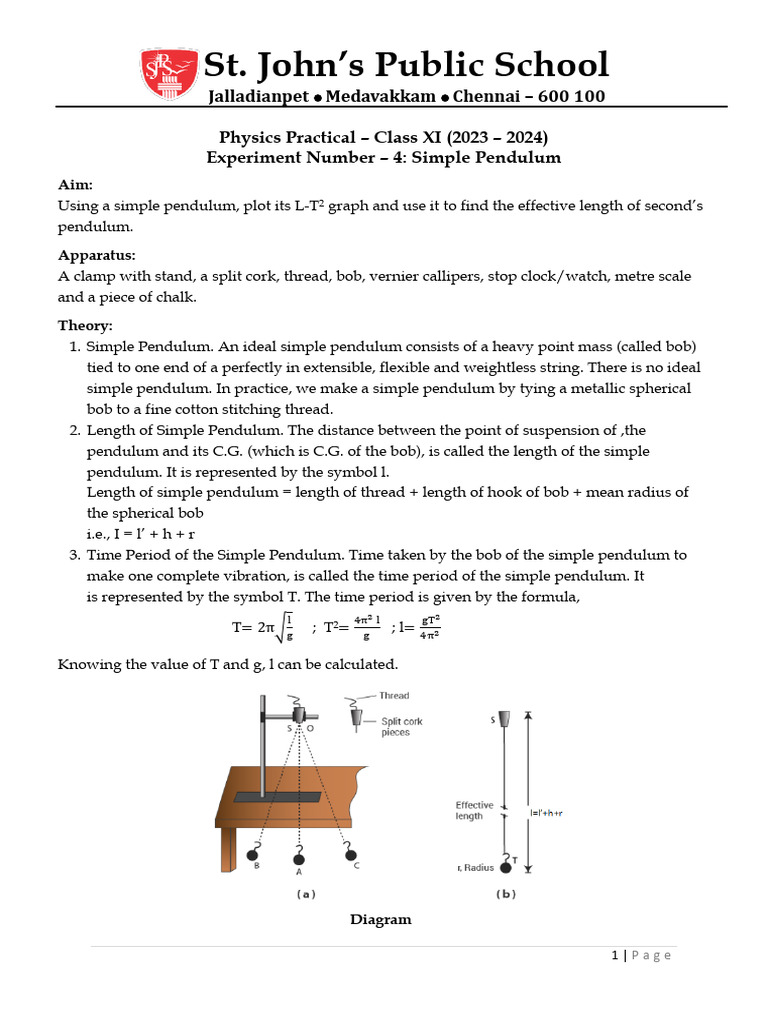 Physics Lab Manual - Class 11 Experiment No. 4 | PDF | Pendulum | Clock
