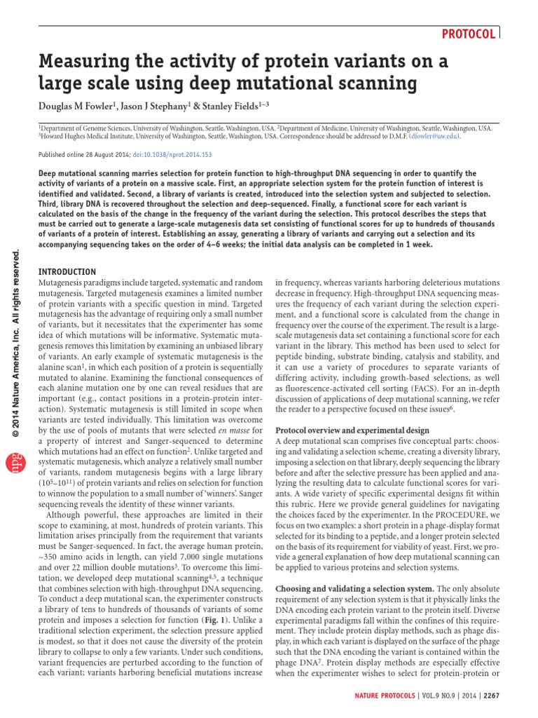Measuring The Activity of Protein Variants On A Large Scale Using Deep Mutational Scanning | PDF ...