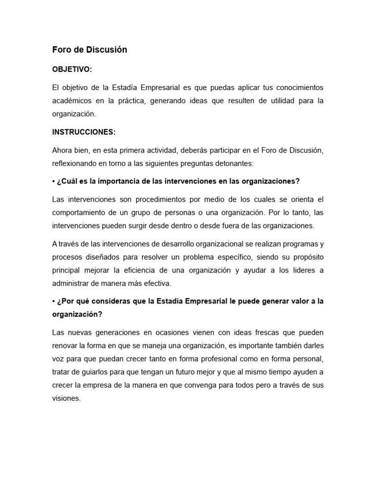 Foro de Discusión 1 | PDF | Relaciones personales, crianza y desarrollo ...