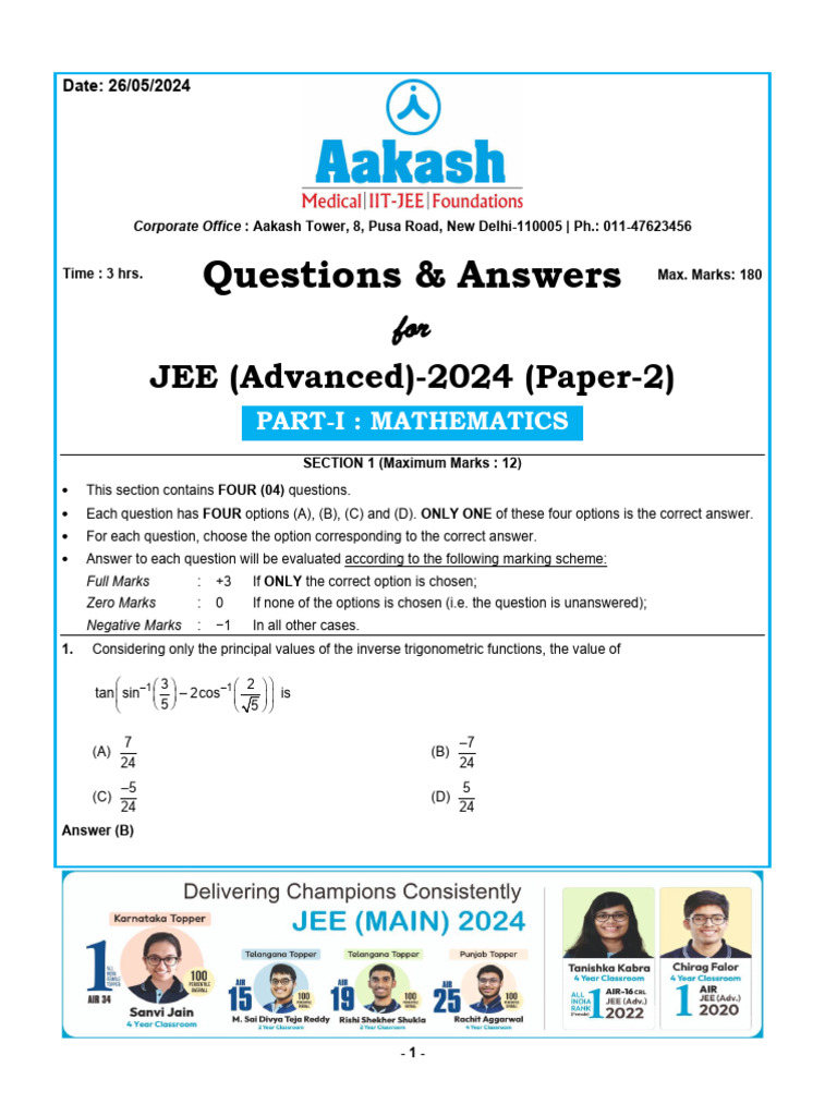 Qs Ans Jee Advanced 2024 Paper 2 Pdf Electrochemistry