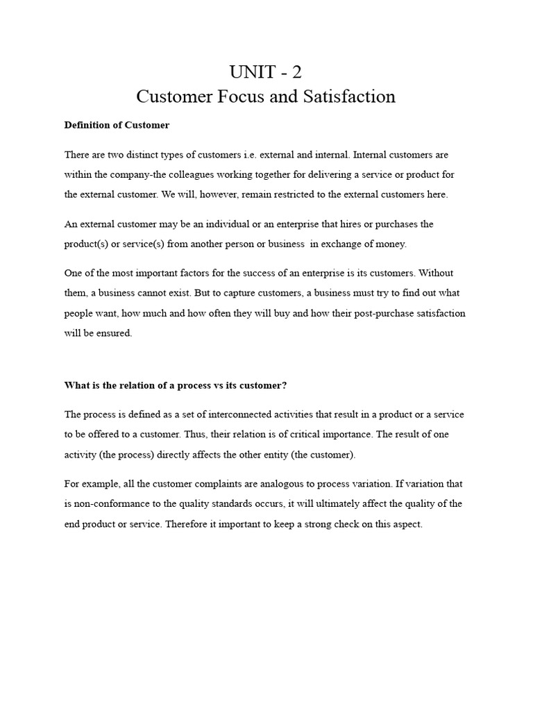 TQM Unit-2 | PDF | Customer | Customer Satisfaction