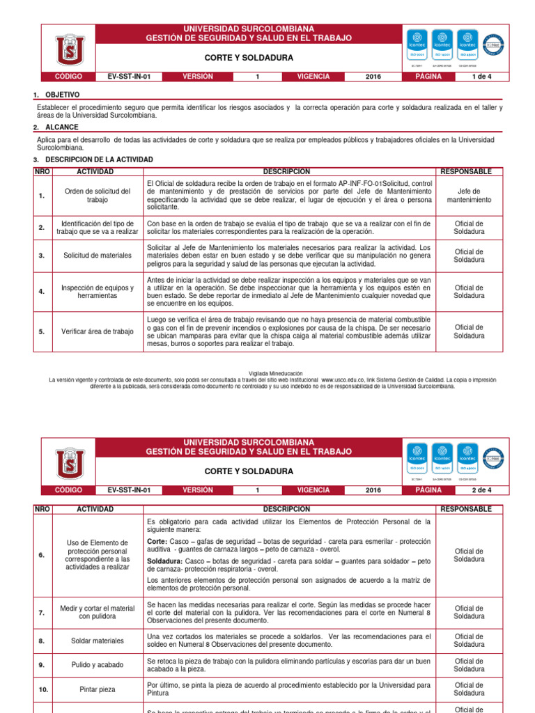 Ev-Sst-In-01 Corte y Soldadura | PDF | Soldadura | Construcción