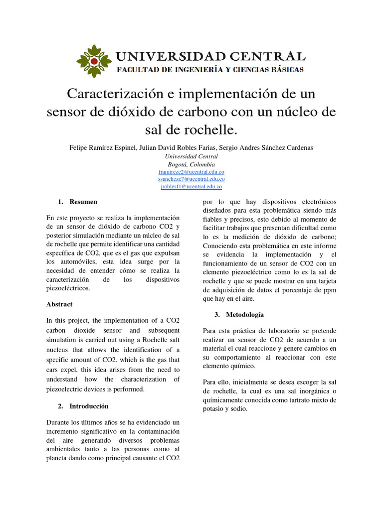 Caracterización e Implementación de Un Sensor de Dióxido de Carbono Con ...