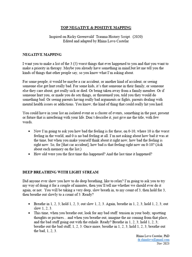 Negative and Positive Mapping - Emdr Phase 2 | PDF | Feeling | Breathing